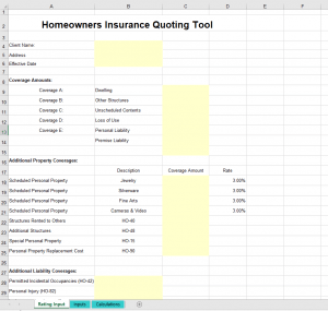 insurance spreadsheets rating quoting