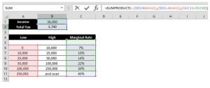 Tax Calculations in Excel Using SUMPRODUCT Function