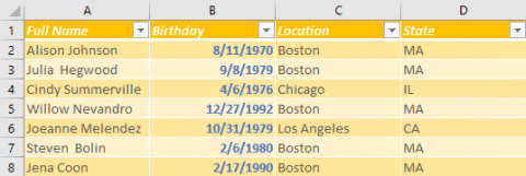 How to sort birthdays in Excel