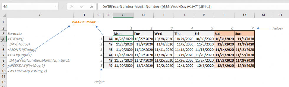 How to create a dynamically changing calendar in Excel