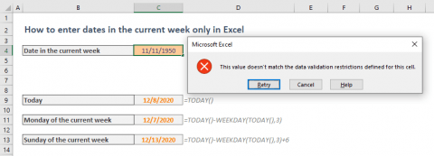 Date in Excel: How to Enter Dates Only in the Current Week?