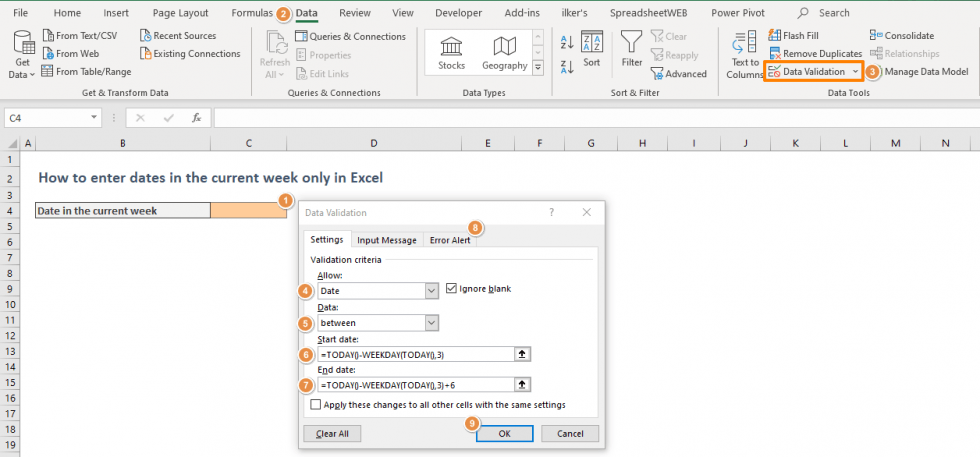 Date in Excel: How to Enter Dates Only in the Current Week?
