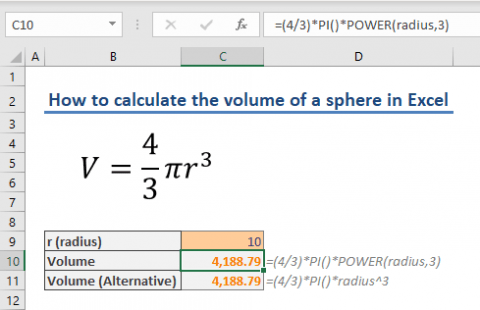 How to calculate the volume of a sphere in Excel