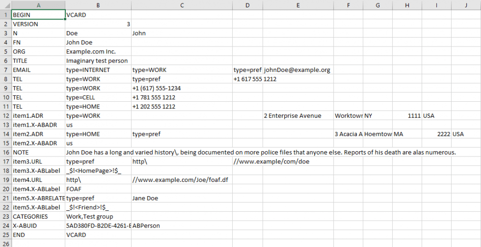 How to open VCF format in Excel