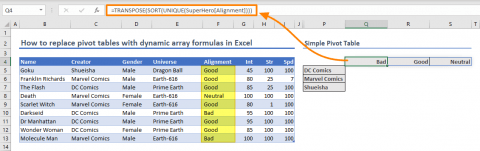 How to replace pivot tables with dynamic array formulas in Excel