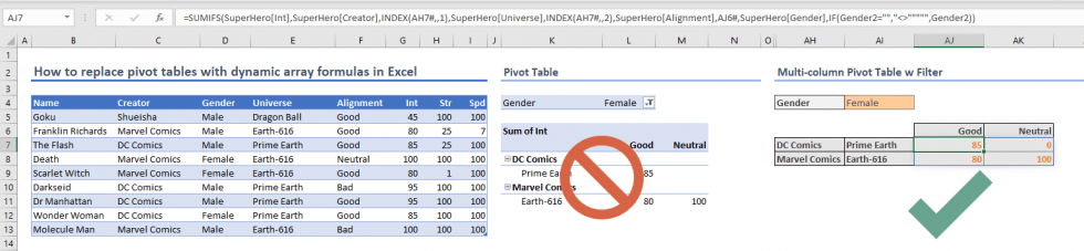 How to replace pivot tables with dynamic array formulas in Excel