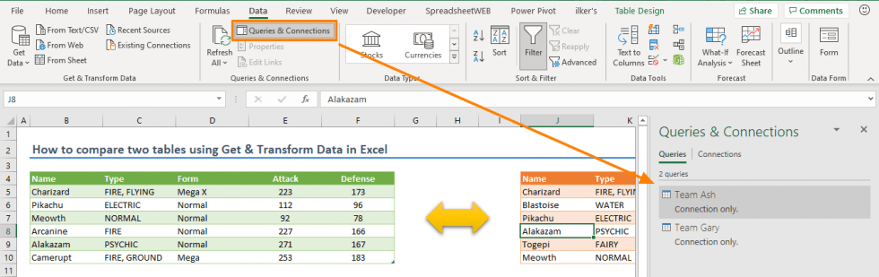 How to compare two tables using Get & Transform Data in Excel