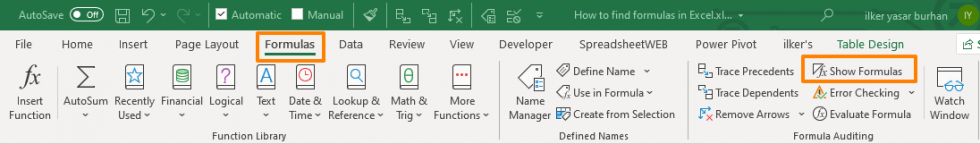 Show Formulas in Excel