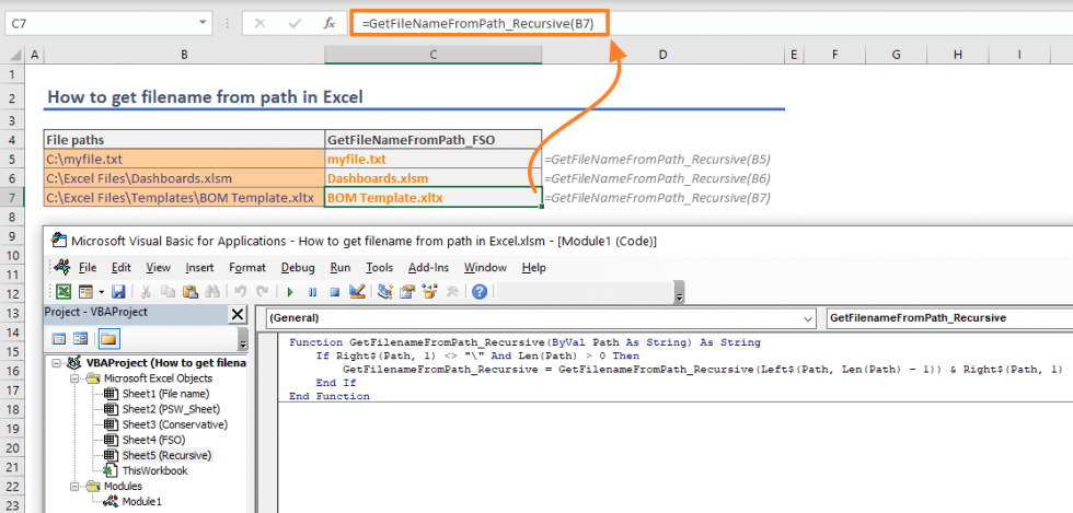 How to get filename from path in Excel