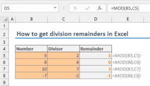 Modulo Operation in Excel: Getting the Remainder of the Division