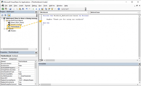 How to show a closing message in Excel