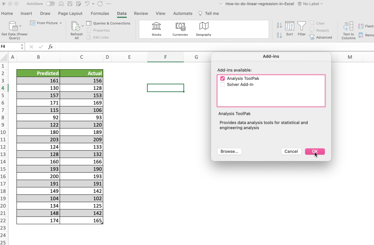 Linear Regression in Excel