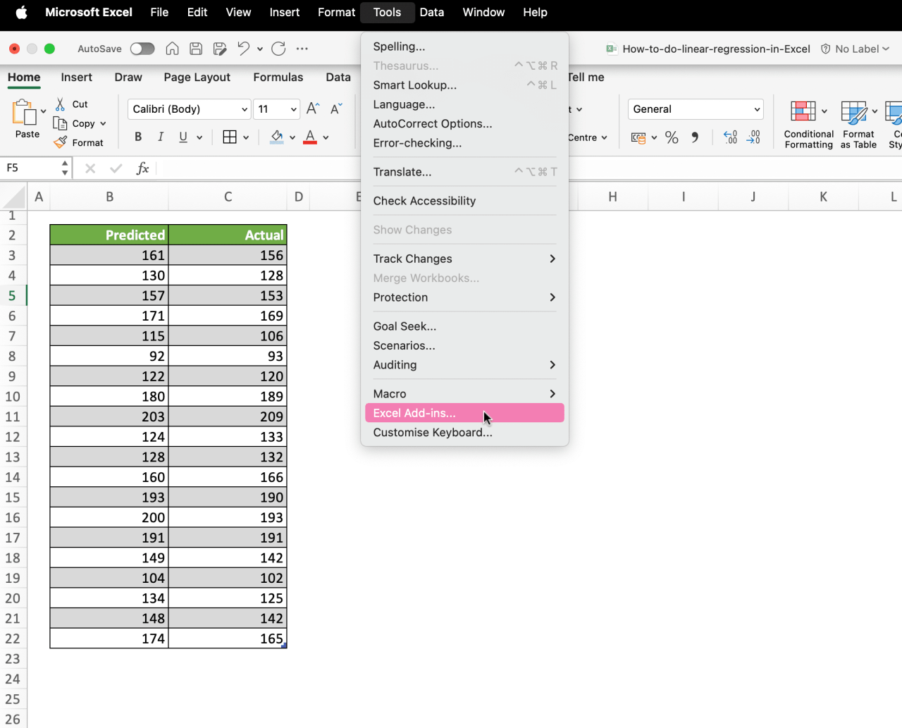 Linear Regression in Excel