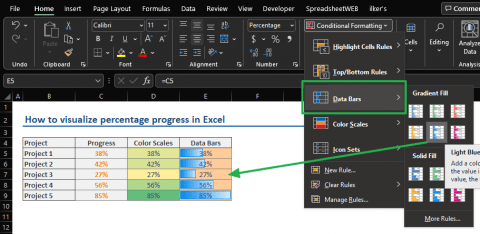 How to visualize percentage progress in Excel