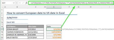 How to convert European date to US date in Excel with formula